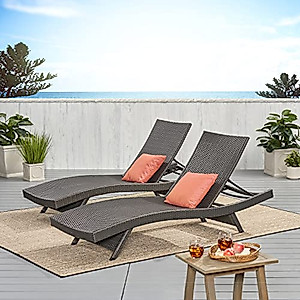 Christopher Knight Home Salem Outdoor Wicker Chaise Lounge Chairs, 2-Pcs Set, Grey