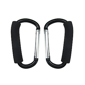 AKOAK Universal Stroller Hook Hanging Bag and Shopping, Large Hook Clasp Stroller Accessories - Easy Hanging Wallet, Diaper Bag, Shopping Bag, Toys, Sports Equipment - Pack of 2, Black