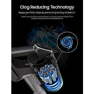 Samsung Jet 90 Cordless Stick Vacuum Long Lasting Battery and 200 Air Watt Suction Power, Complete with Telescopic Pipe, Titan Silver