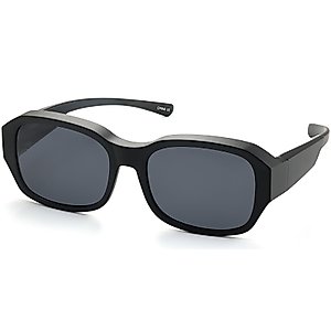 CAXMAN Fit Over Glasses Sunglasses for Women and Men Polarized & 100% UV Protection Rounded Rectangle Frames Matte Black