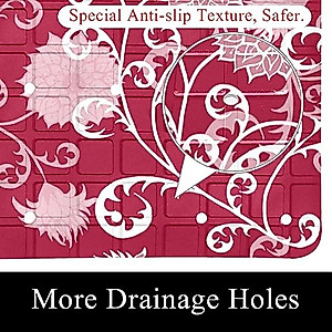 Bath Tub Shower Mat - Anti-Slip PVC Material 15.1x26.8 in, Gentle Cushioning Quick Drying Suction Cups Reliable Solution - Chrysanthemum Pattern - Red Non-Slip Floor Mat