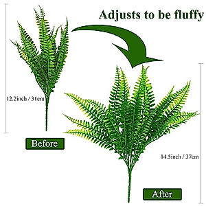 Kinisty 12 Bundles Artificial Plants for Outdoors Fake Boston Fern Bushes UV Resistant Faux Plants Shrubs Greenery Plastic Plants for Outside Porch Planter Patio Window Box Garden Decor