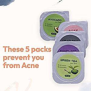 BEMSCO Clay Mask Kit Dead Sea, Green Tea, Avocado, Rose, Eggplant Mask, Face Mask Skin Care For Acne Treatment, Pore Cleaner, Blackhead Remover, Face Moisturizer- 2 Ea/10 Pods- 1 Brush