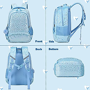 Kids Backpack Set for Girls, 3PCS Cute Soft Plush School Bookbag with Lunch Box Pencil Case Large Capacity Blue Kids Bag for Toddler Preschool Kindergarten Elementary Girls