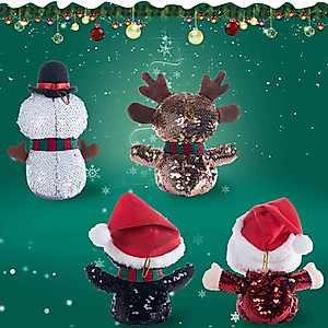 My OLi 7" Plush Christmas Stuffed Animals Flip Sequin Plush Christmas Santa Claus Penguin Snowman Reindeer Plush Toys Pack of 4 Christmas Ornaments for Kids