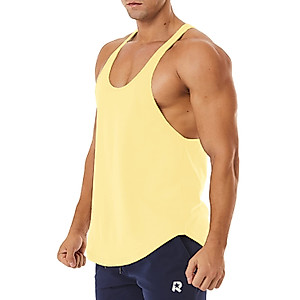 ROWILUX Men's Workout Quick Dry Soft Gym Bodybuilding Stringer Tank Tops (M, Yellow)