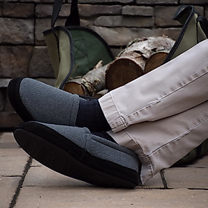 Acorn mens Slippers Moccasin, Black Berber, 10.5-11.5 Wide US