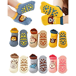 BEHELE Baby Non-skid Grip Socks Toddler Socks Anti Skid Slipper Ankle Socks for Girls Boys Infant Newborn 6 Pairs (as1, age, 1_year, 3_years)