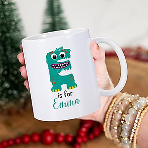 Personalized Monster Alphabets Coffee Mug with Name Kids Hot Chocolate Cocoa Mug Cute Ceramic Tea Cup 11 oz Funny Christmas Holiday Gifts for Kids Boys Girls Kiddos Friends Christmas Eve Box Filler
