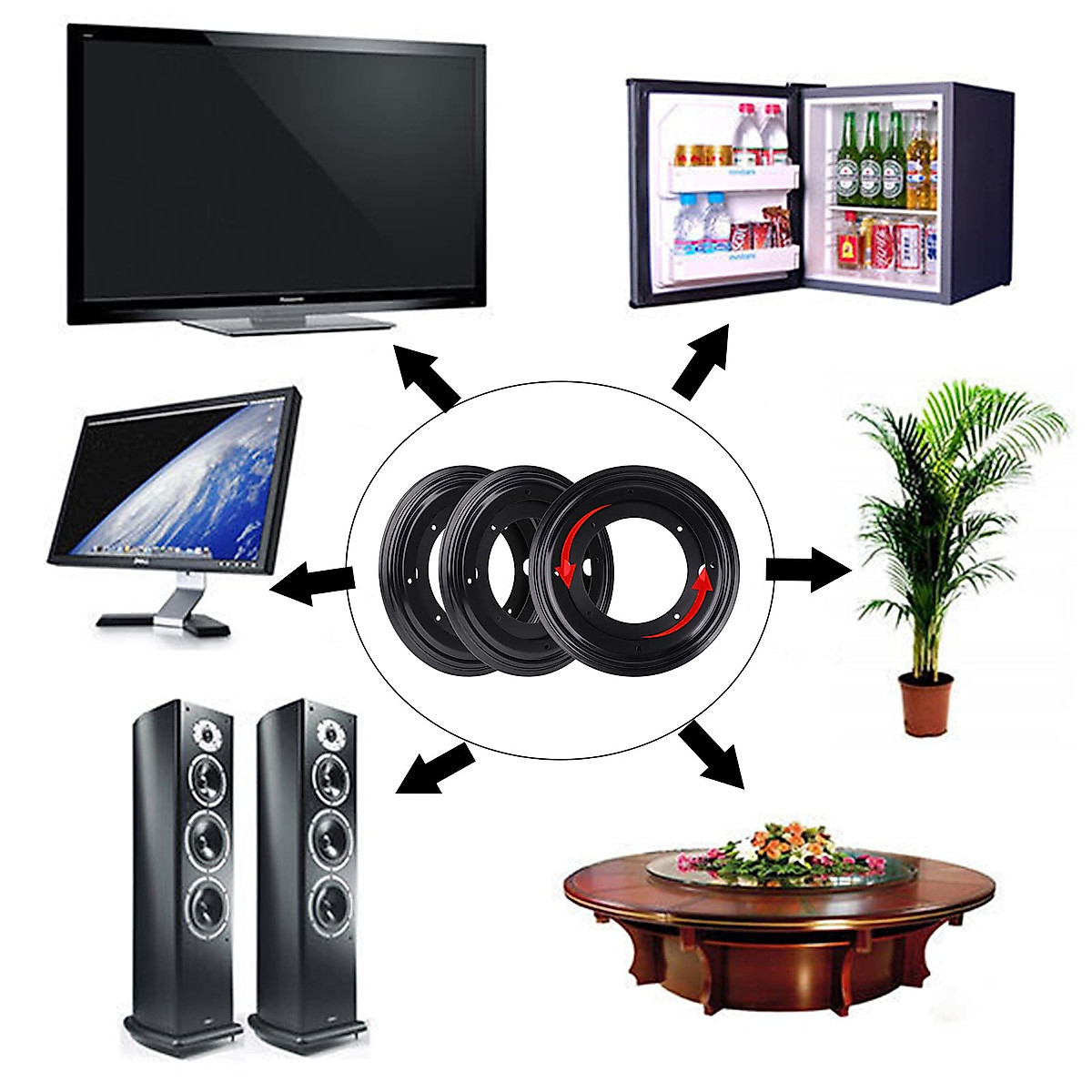 3Pack 8 Inch Lazy Susan Hardware 5/16”Thick Heavy Duty Lazy Susan Turntable Rotating Ball Bearing Plate 700lbs Capacity Lazy Susan Swivel Base Plate for Serving Trays, Kitchen Cabinet, Craft