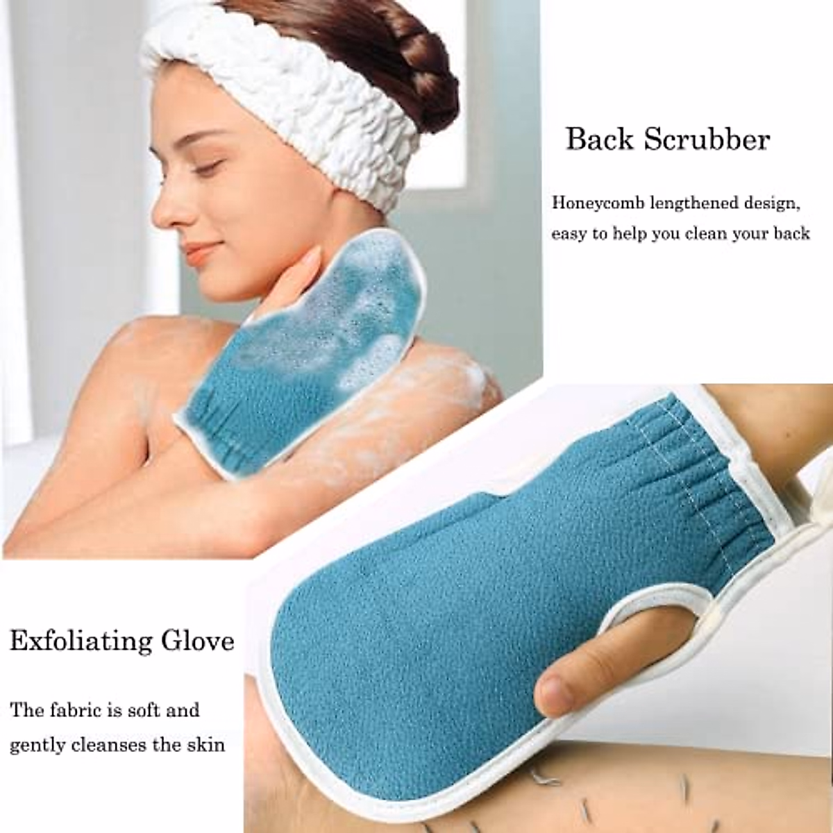 S&R PLKOP Exfoliating Body Scrubber Set -Exfoliating Glove,Back Scrubber and Shower Loofah for Women and Men Shower(3 Pack, Green)