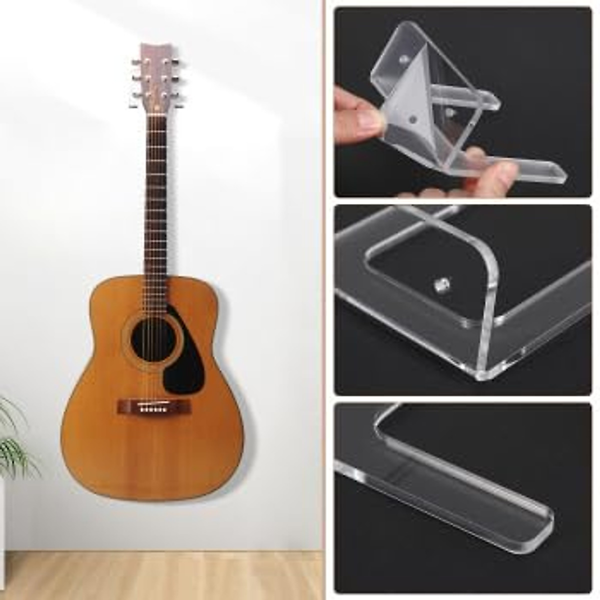 1 Set Guitar Hanger Hook Clear Acrylic Guitar Wall Mount Bracket Holder Stand with Screw for Electric Acoustic Guitar Ukulele Accessory