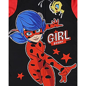 Komar Kids Miraculous Ladybug Girls Girl Power Full Zip Blanket Sleeper Hooded Pajama, 4 Black