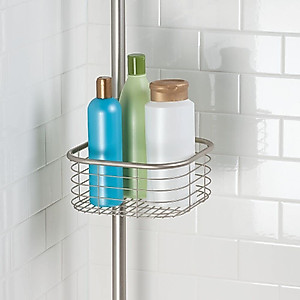 mDesign Bathroom Shower Corner Tension Pole Caddy with Adjustable Height - 4 Positionable Baskets for Organizing Shampoo, Conditioner, Shaving Cream, Soap, Loofah - Omni Collection - Satin