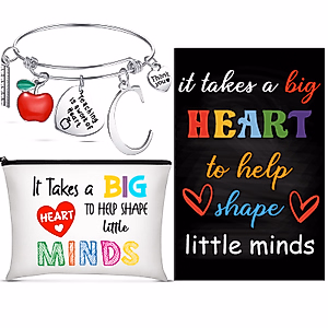 Kenning 3 Pcs Teacher Appreciation Week Gifts Set Include Inspirational Notebook with Quote, Zippered Makeup Bag and Bracelet with Initial for Teacher Week, Birthday, Back to School(Letter C)