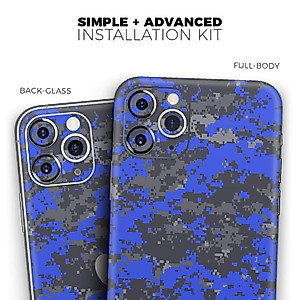 Design Skinz Bright Royal Blue and Gray Digital Camouflage Protective Vinyl Decal Wrap Skin Cover Compatible with The Apple iPhone 11 Pro Max (Screen Trim & Back Glass Skin)