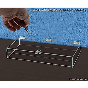 Acrylic Locking Display Case with Keys 19" x 13" x 3" Clear Rectangular Countertop Tray with Lid for Artifacts Antiques Collectibles Jewelry Currency and Coins by Marketing Holders