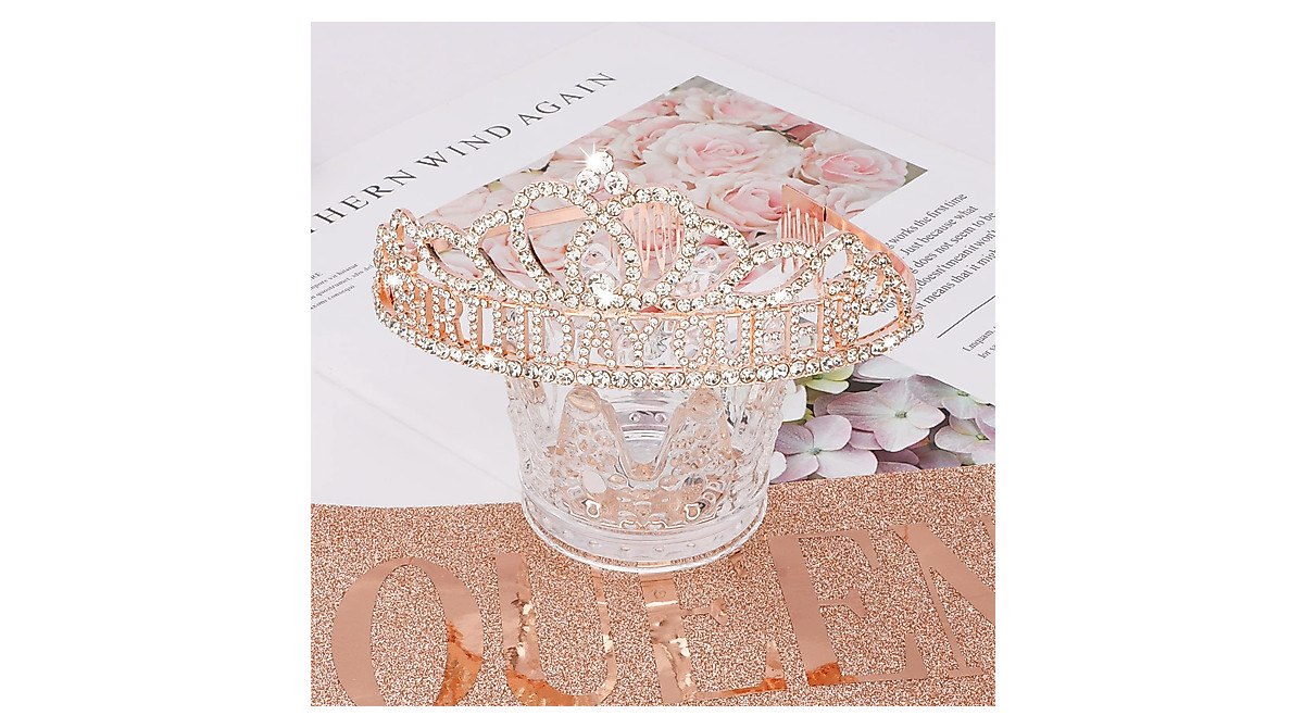Chanaco Rose Gold Birthday Set for Women - Crown, Sash & Tiara