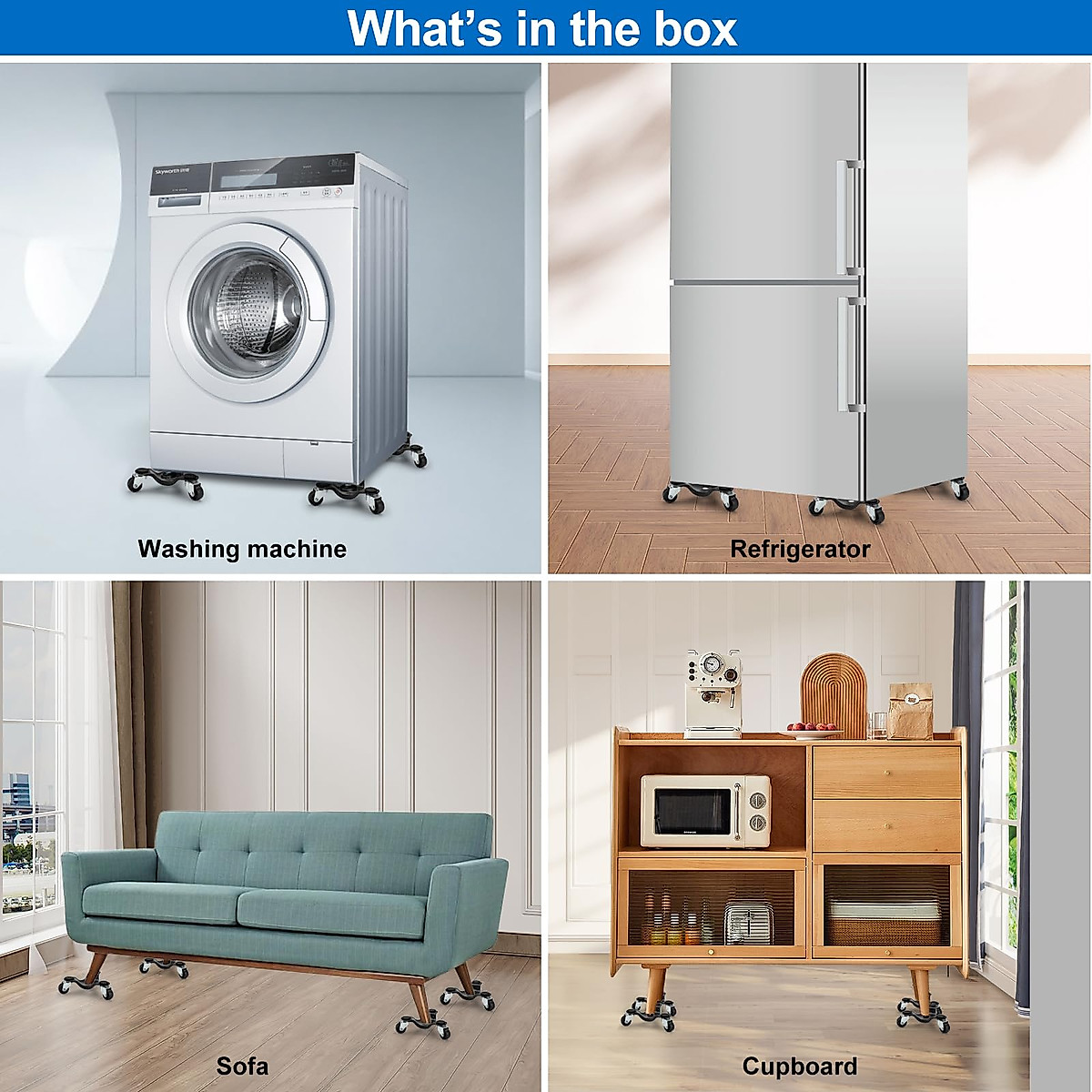 Insdawn Furniture Dolly,Furniture Sliders with Lifter, Moving Dollies with Wheels Heavy Duty 500 LB Load Capacity,3-Wheel Furniture Movers Tools Lifting Equipment, 4 Pack with Furniture Lifter, Black