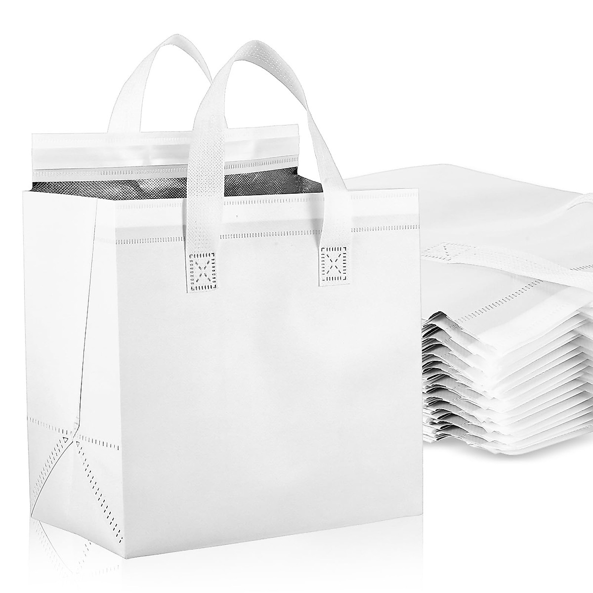 Ubamdom 20 Pack Insulated Take Away Bags, Small Insulated Cooler Bag Grocery Bags, Insulated Grocery Bag for Hot&Cold Food, Food Delivery, 9.5 x 9.5 x 6 Inches(White)