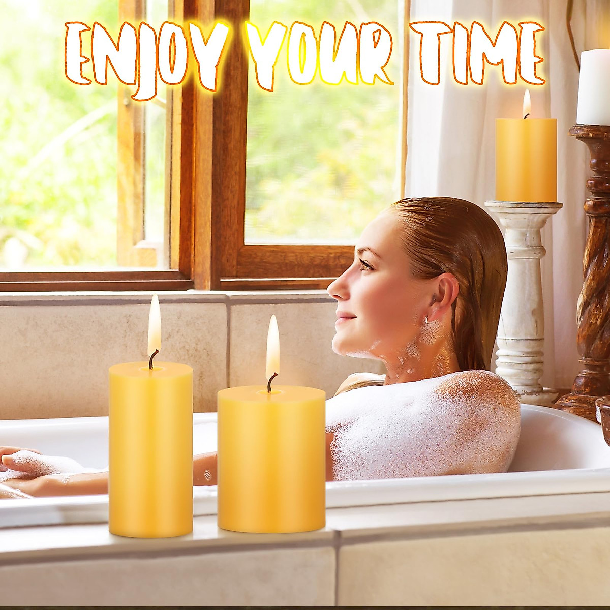 Threlaco 10 Pcs Pure Beeswax Candles Set Natural Unscented Beeswax Pillar Candle 2.4 x 3 Inch 2 x 4 Inch Smokeless Bees Wax Candles Long Burn Time Scentless Candles for Prayer Decoration Home Relax