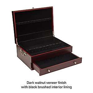 Wallace Felt Lined Flatware Storage Chest with Drawer, 15 Inch, Dark Walnut