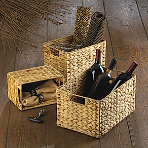 SecondBoy Set of 3 Natural Brown Finish Storage Bin Hyacinth Nesting Basket Woven Side Cutout Handle