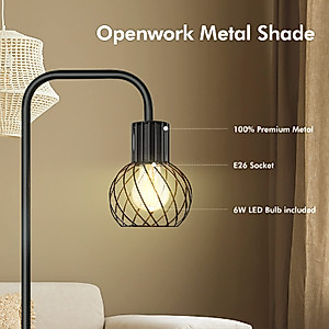 AUQUEE Floor Lamp, Industrial Floor Lamp for Living Room, Modern Standing Lamp with 6W LED Bulb, Foot Switch, Minimalist Pole Lamp Vintage Farmhouse Stand Up Lamps for Bedroom, Office, Book Nook,Black