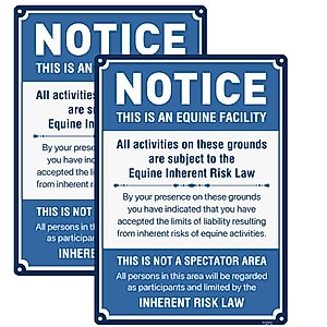 TQYC Equine Liability, Statute Horse Barn Stable Farm Sign, 2-Pack 10 x 14 inch Rust Free Aluminum Sign, UV Protected and Weatherproof, Durable Ink, Easy to Install, Indoor/Outdoors Use