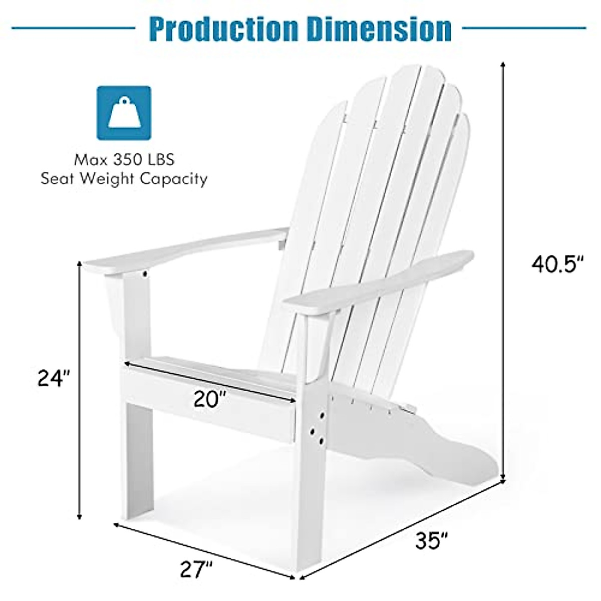 Tangkula Adirondack Chair, Acacia Wood Adirondack Lounger Chair, Outdoor Armchairs with Slatted Seating, Weather Resistant, for Patio Deck Lawn Backyard, Garden Adirondack Furniture (2, White)
