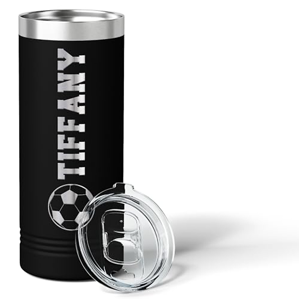 Personalized Soccer Ball Tumbler with Lid Laser Engraved on Black 22 oz Stainless Steel Insulated Cup Birthday Gift for Men, Women, Sports Lover
