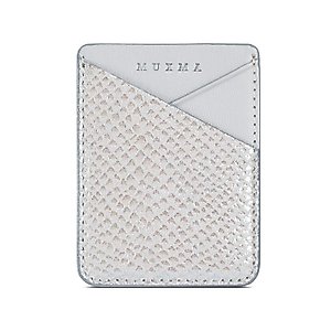 LUVI Phone Wallet Sticker Card Holder for Phone Case Credit Card Holder for Back of Phone Pocket Sleeves Stick on PU Leather Wallet with Glossy Snake Skin Silver