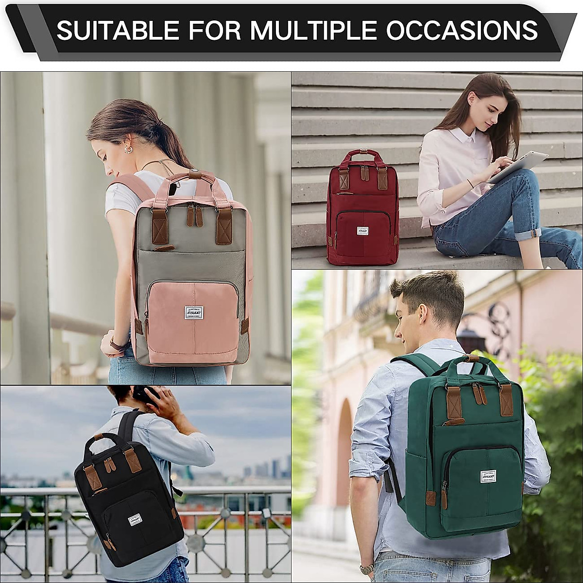 RAVUO Laptop Backpack Men Women, Water Resistant Vintage 15.6 inch School Back Pack College Bookbag Casual Daypack Travel Rucksack Black