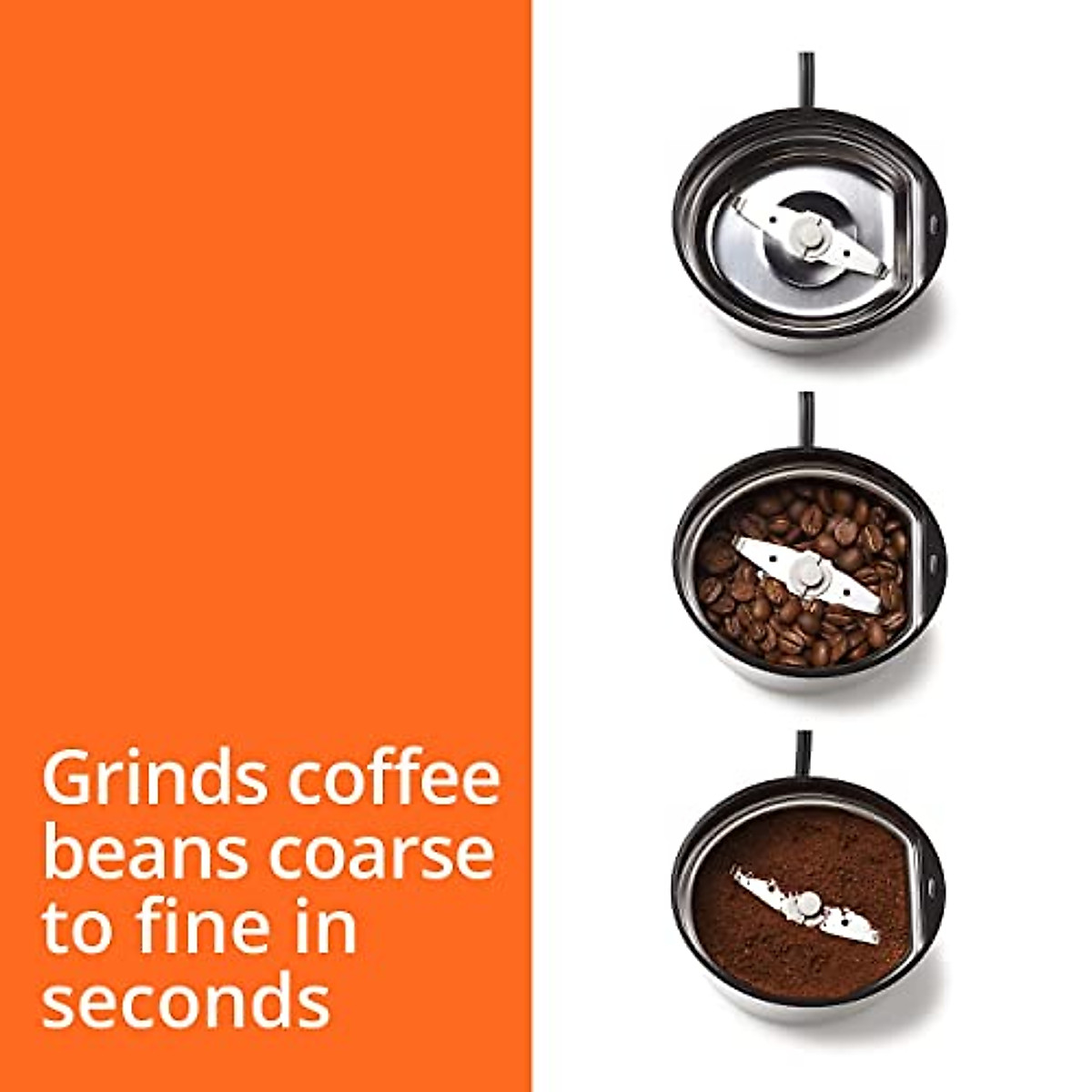 Krups Fast-Touch Stainless Steel Coffee and Spice Grinder 3oz, 85 gr bean hopper Easy to Use, One Touch Operation 200 Watts Coffee, Espresso, French Press, Spices, Dry Herbs, Nuts, 12 cups Silver