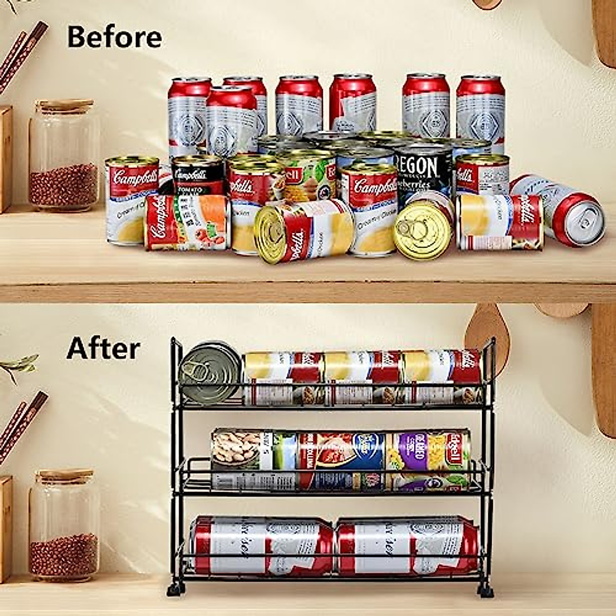 SUFAUY Can Rack Organizer, Can Storage Dispenser Holds up to 72 Cans for Kitchen Cabinet or Pantry, Black