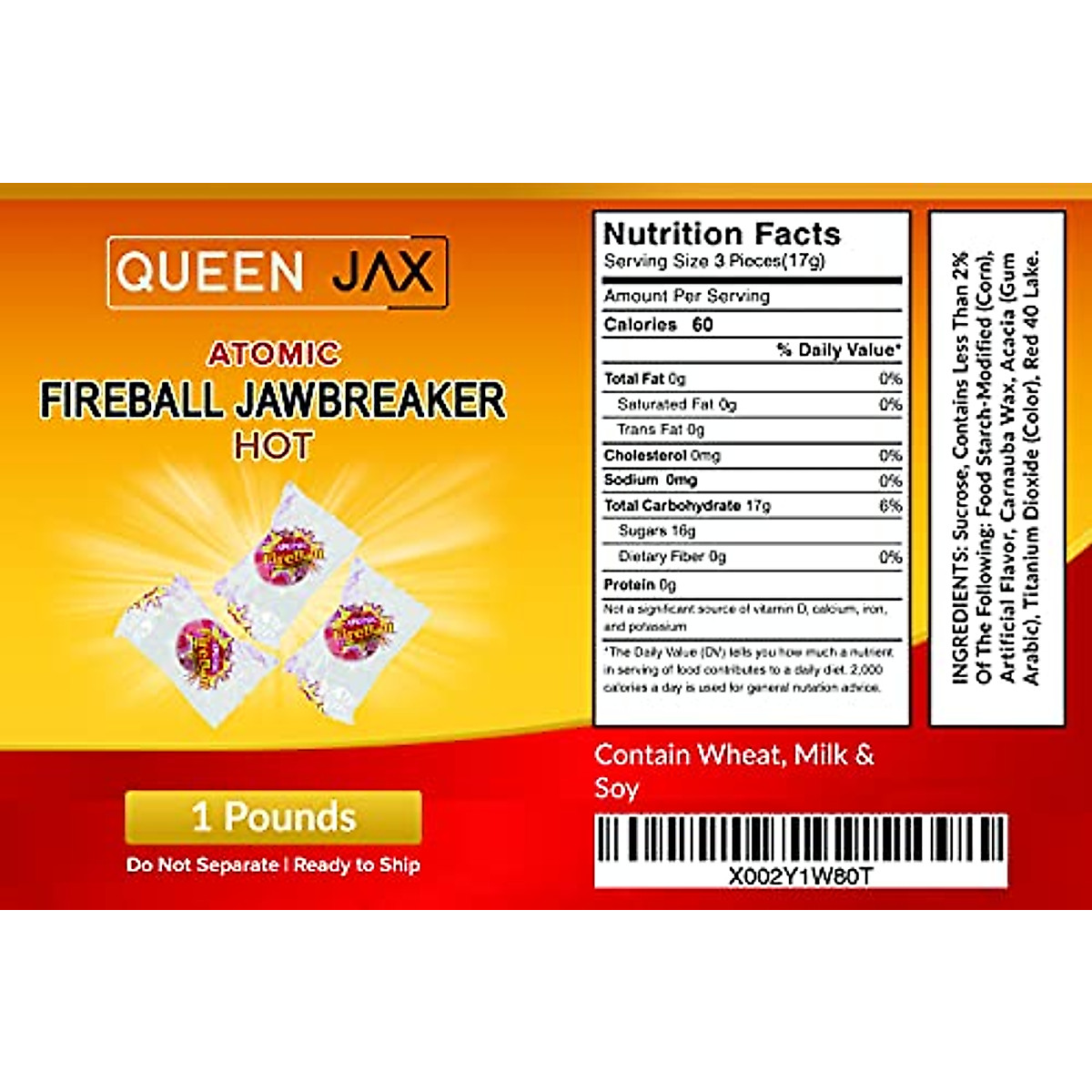 ATOMIC Fireballs - Fireball Candy Bulk - 1 LB - Hot Jawbreakers Candy - Bulk Candy - Individually Wrapped - Atomic Fireball Candy - Spicy Candy - Red Hot Cinnamon Candy Balls - Fire Balls Hard Candy