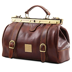 Tuscany Leather - Monalisa - Doctor gladstone leather bag with front straps Dark Brown - TL10034/5