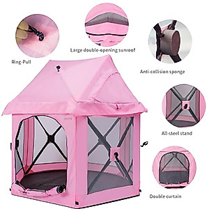 Hiseeme Baby playpen with Canopy,Extra Large Portable Play Yard Indoor and Outdoor,Toddler Play Yard with Double-Layer mesh Shade Cloth skylights,Suitable for Home,Beach,Travel,Easy to Clean,Pink