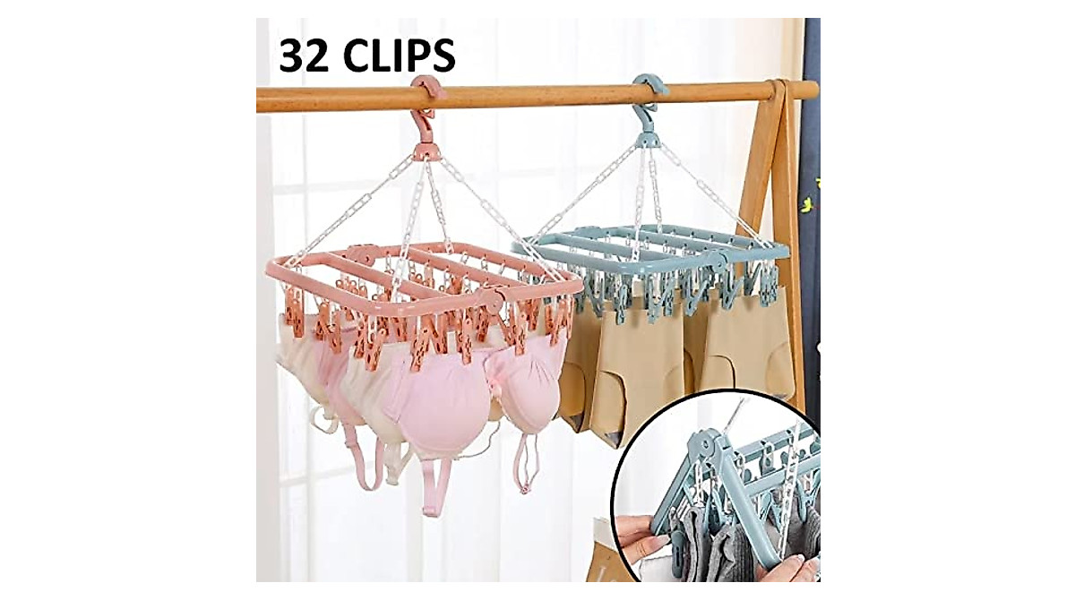 Typutomi Foldable Laundry Hanger - 32 Clips for Space-Saving