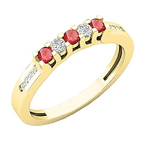 Dazzlingrock Collection 14K Round Ruby & White Diamond Ladies Anniversary Wedding Band, Yellow Gold, Size 8.5