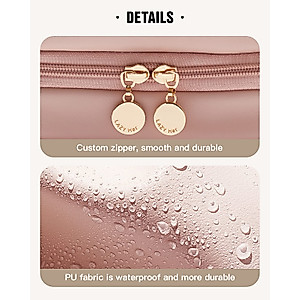 EACHY Travel Makeup Bag, Waterproof Cosmetic Bags for Women, Large Capacity PU Leather Make Up Organizer with Portable and Stylish (Pink)