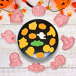 Tuxxzis 8 Pcs Halloween Cookie Cutters Set, 3D Pumpkin, Spooky Cat, Spider, Bat, Witch Hat, Ghost, Tombstone, Horror Castle Cookie Cutters for Party Baking Decoration