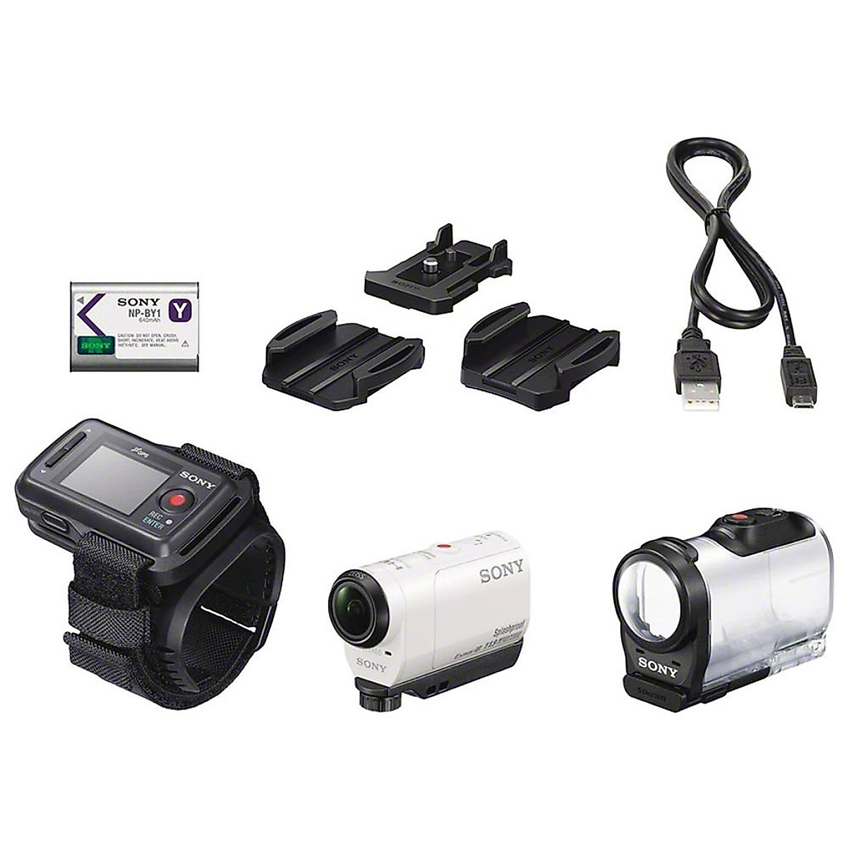 Sony HDR-AZ1VR Waterproof Action Cam Mini with RM-LVR2V Live View Remote Watch and Tripod Adapter (Wi-Fi, GPS Tagging, 11.9MP Photos, 1080P Video)