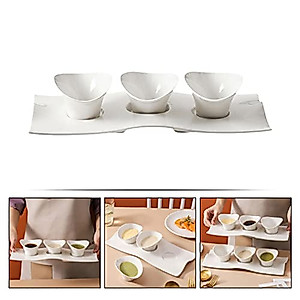 UPKOCH Sauce Plate 1 Set Ceramic Chip and Dip Serving Set Platter Tray with Dip Bowls for Appetizers Snacks Fruits Small Bites and Condiments White Sauce Bowl
