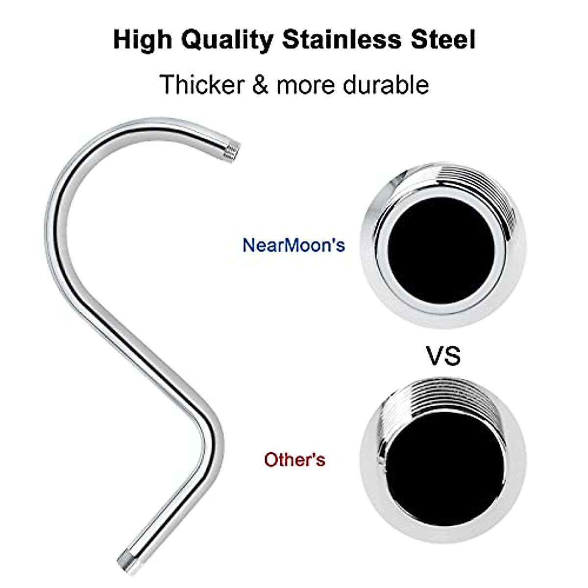 NearMoon High Rise S Shape Shower Extension Arm, Shower Head Extender Shower Arm with Flange, Standard 1/2" Connection- Bathroom Accessory, 13 Inch (Chrome Finish)