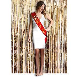 Red Bride Sash - Metallic Gold Luxury Bride To Be with Diamond Bridal Sash - Bachelorette Party Decorations Red Sash(B2BDiam Gld) RED
