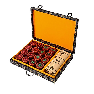 Wowwoody 1.88inch Mahogany Chines Chess Gift Box Set （Xiangqi ） Chines Traditional Xiangqi Classic Educational Strategy Board Games 2 Players Travel Game Set with Wooden Box and Leather Chessboard