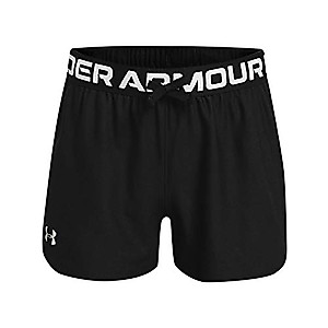 Under Armour Girls Play Up Solid Shorts , Black (001)/Metallic Silver , Youth X-Small