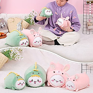 AIXINI Cute Cat Rabbit Plush Pillow 8” Kitten Bunny Stuffed Animal, Soft Kawaii Cat Plushie with Rabbit Outfit Costume, Hugging Plush Squishy Pillow Toy Gifts for Kids