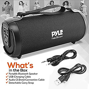 Pyle Wireless Portable Bluetooth Boombox Speaker - 100 Watt Rechargeable Boom Box Speaker Portable Music Barrel Loud Stereo System with AUX Input, MP3/USB/SD Port, Fm Radio, 2.5" Tweeter PBMSPG3BK